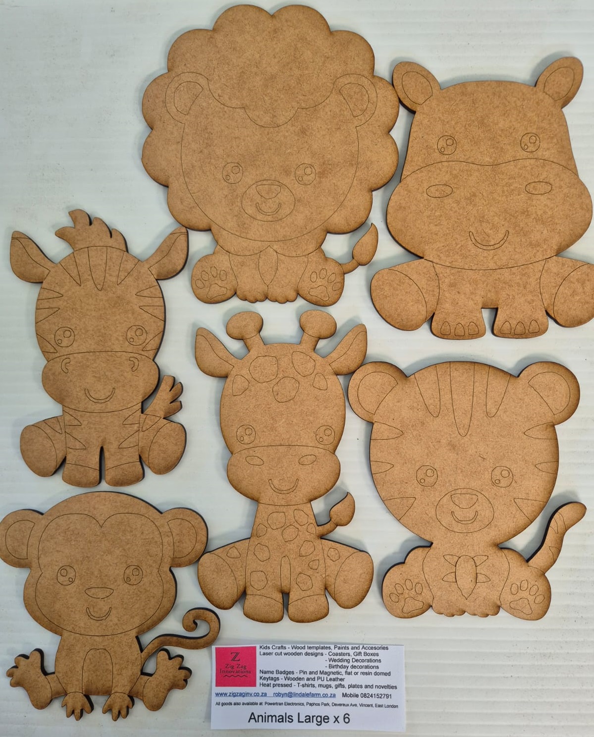 Jungle Animals MDF Cutout Set – Large (Pack of 6)